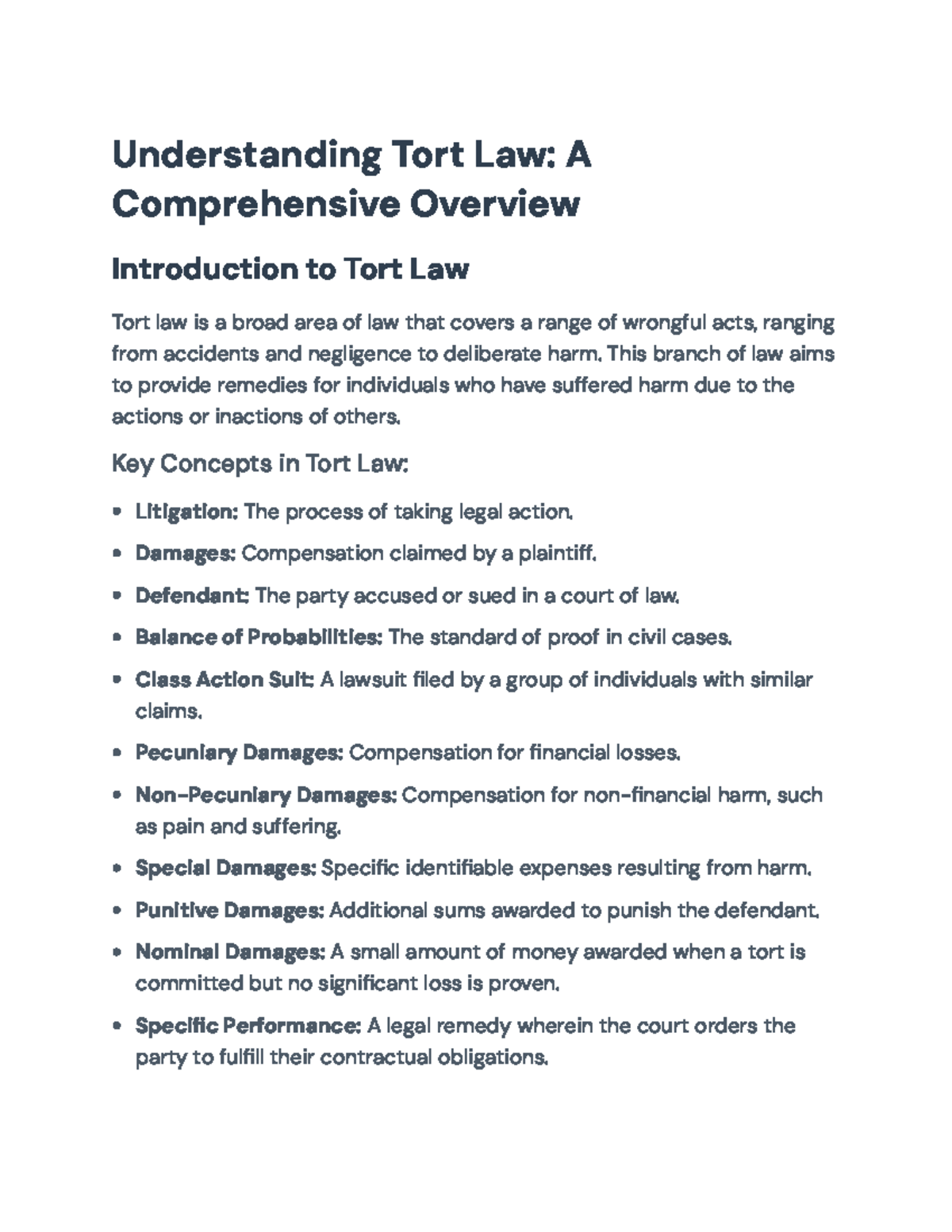 Understanding Tort Law: Key Concepts, Types & Remedies (LAW101) - Studocu