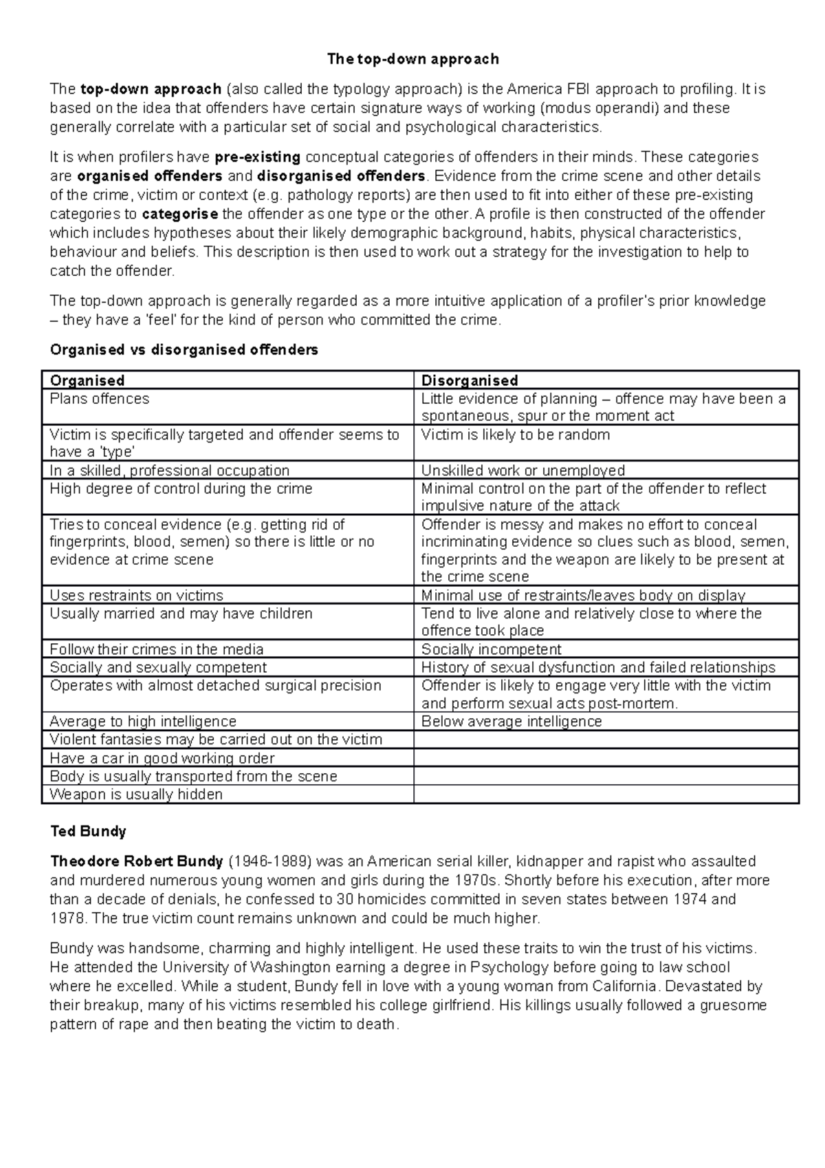 Forensic Analysis of the Top-Down Approach in Profiling - Studocu