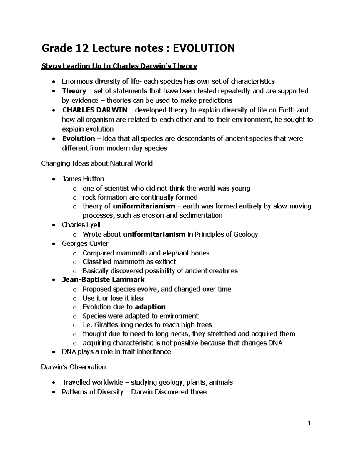 Grade 12 Evolution Lecture notes - Studocu