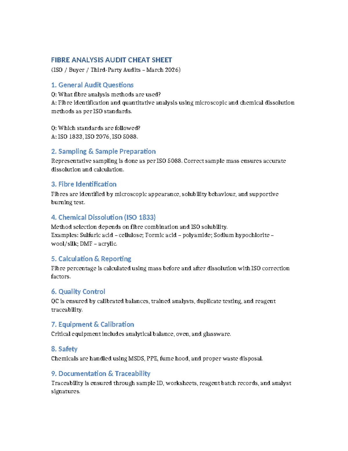 Fibre Analysis Audit Cheat Sheet (ISO Buyer Audits March 2026) - Studocu