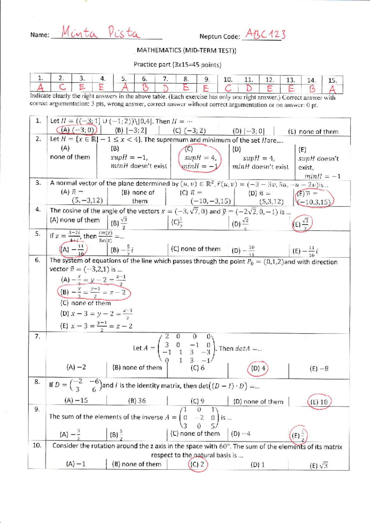 MATH Midterm Test Practice Questions and Solutions - Studocu