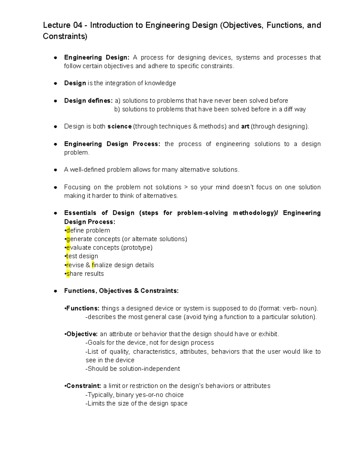 ENGG 1P13 Midterm Test Review: Key Concepts in Engineering Design - Studocu