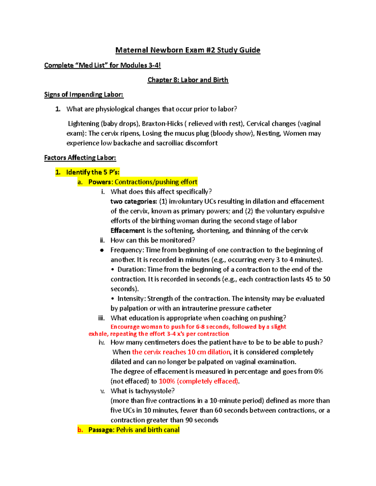 Exam #2 Study Guide Student Version - Maternal Newborn Exam #2 Study ...