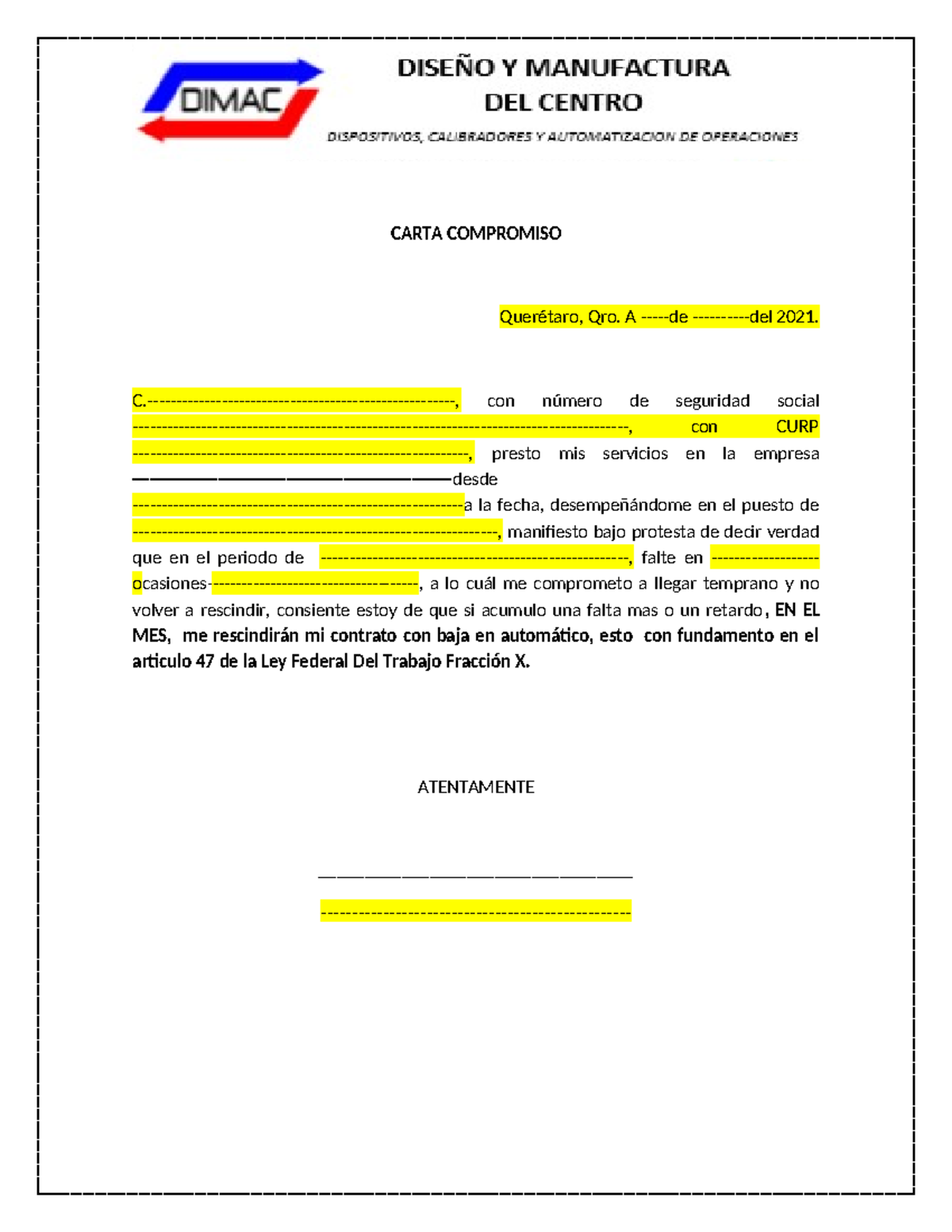 Formato Carta Compromiso Laboral Formato De Carta Ejemplo De Carta