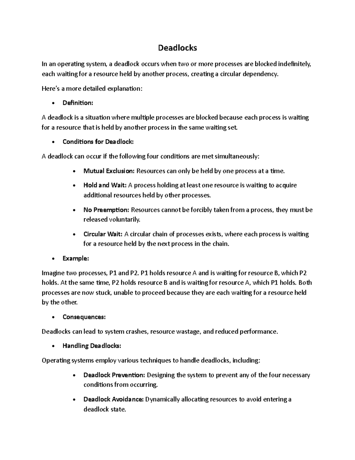 Deadlocks in Operating Systems: Causes, Examples, and Solutions - Studocu