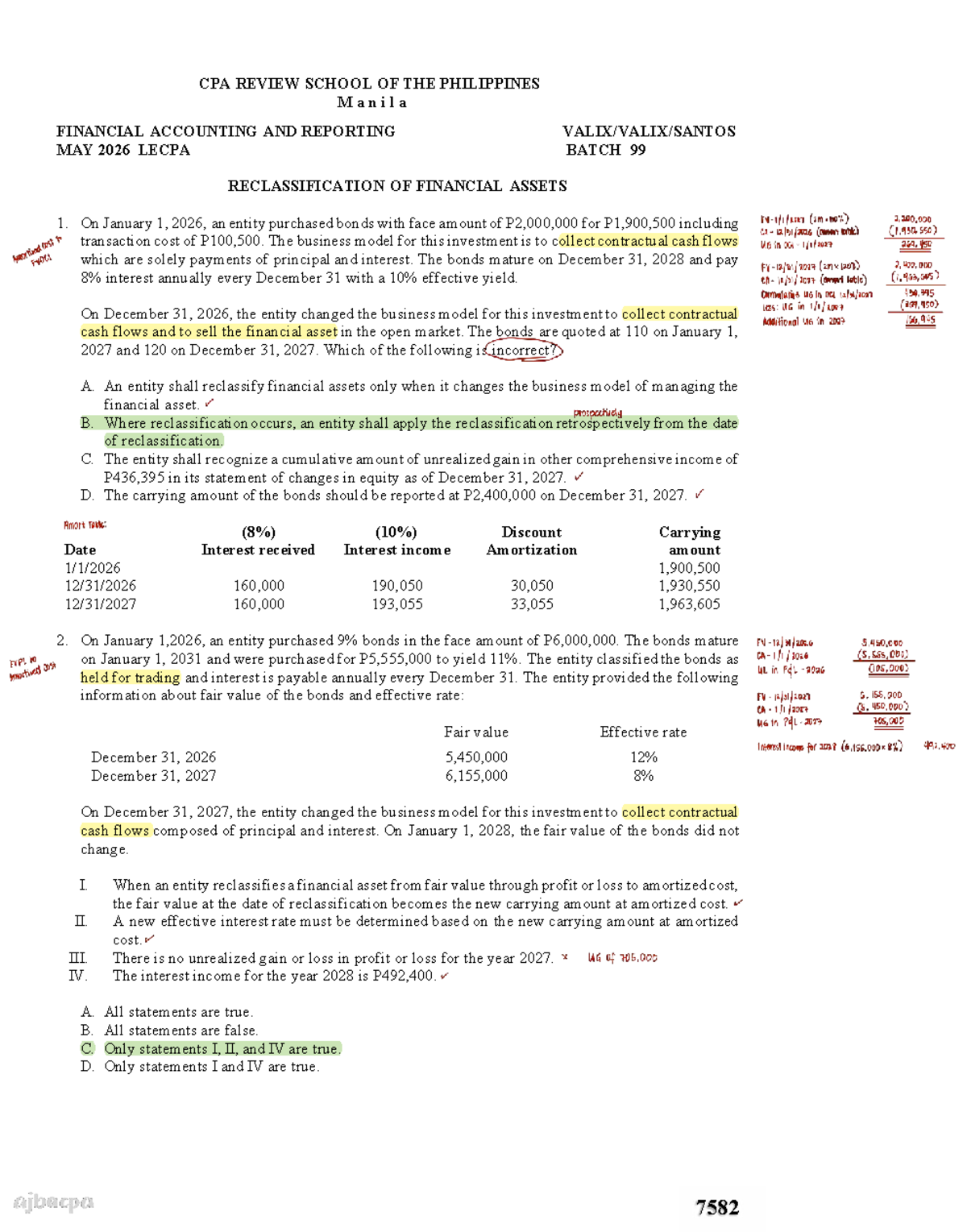 7582 - Reclassification of Financial Assets: CPA Review May 2026 - Studocu