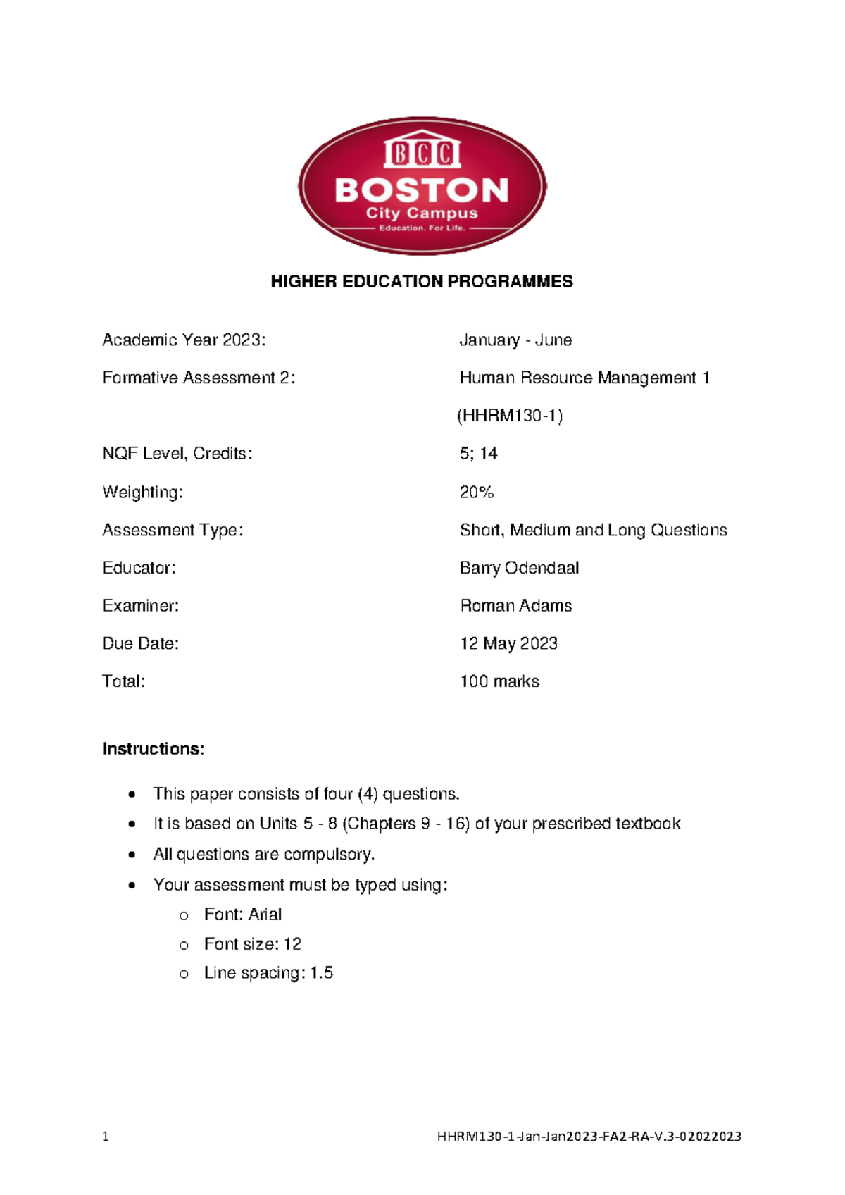 Human Resource Management HHRM130 FA2 Assessment Guide (2023) - Studocu