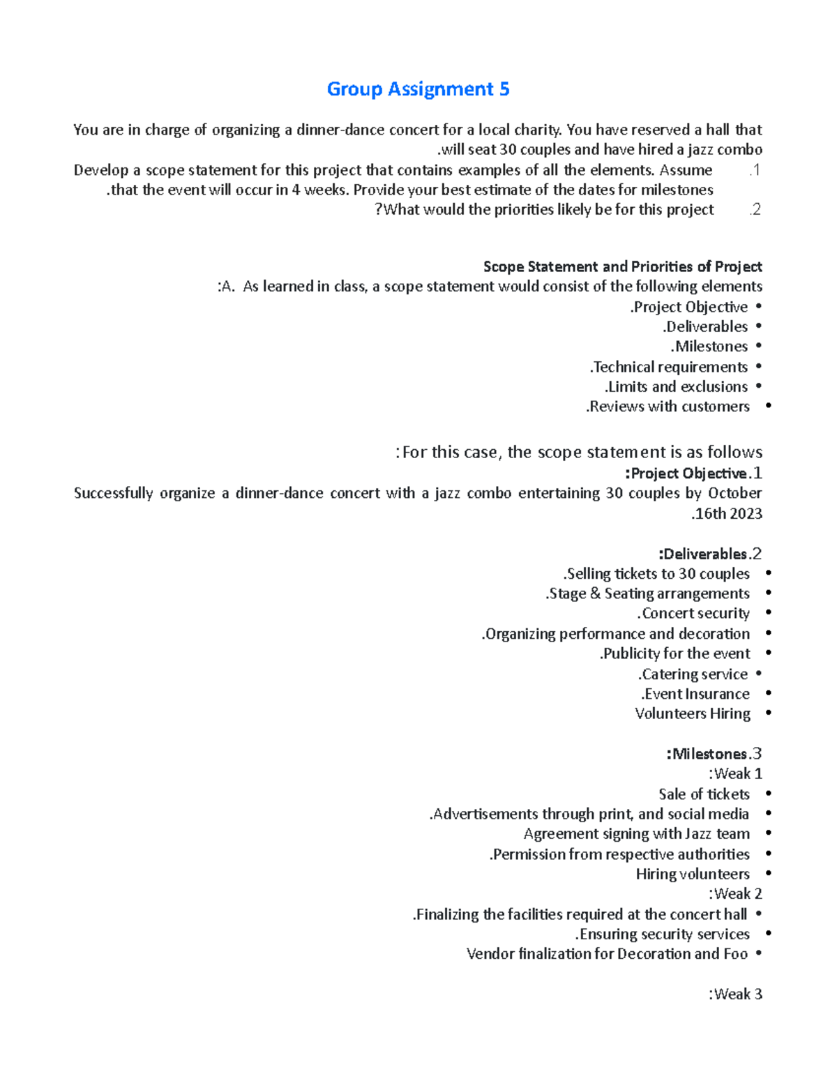 Wk 3 Group Assignment 5 - Group Assignment 5 You are in charge of ...