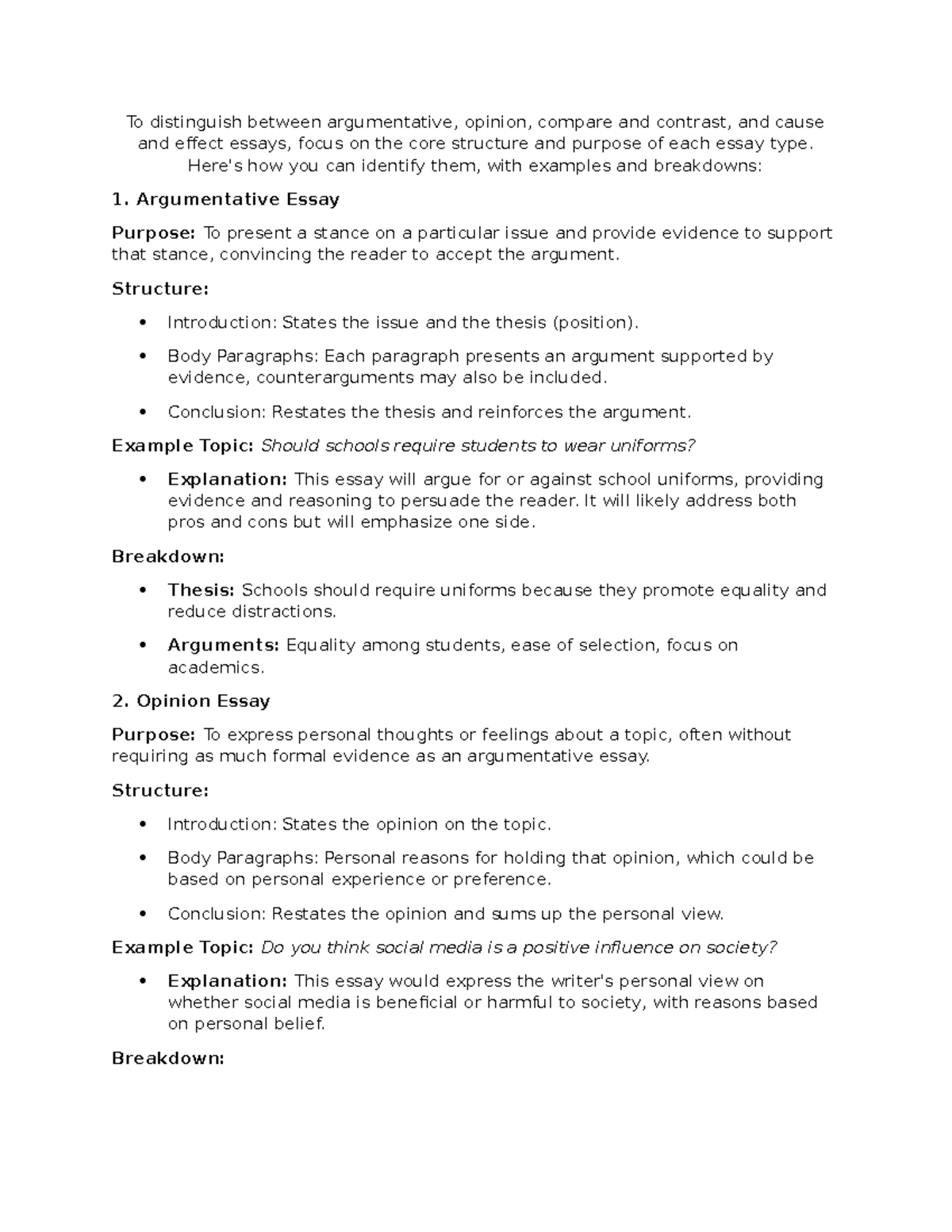 Types of essays: Understanding argumentative, opinion, compare and ...
