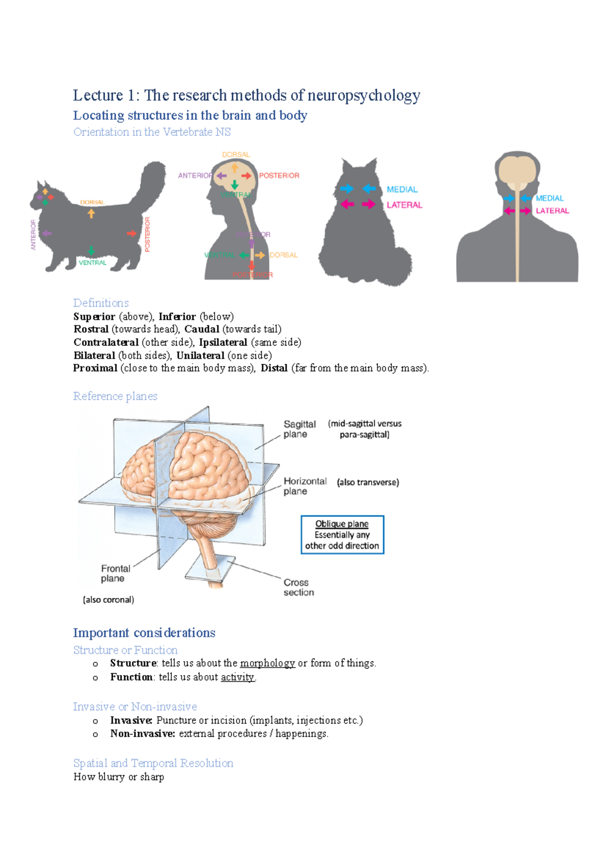 NEUR2020 - Notes for the first 1/3 of content. - Lecture 1: The ...