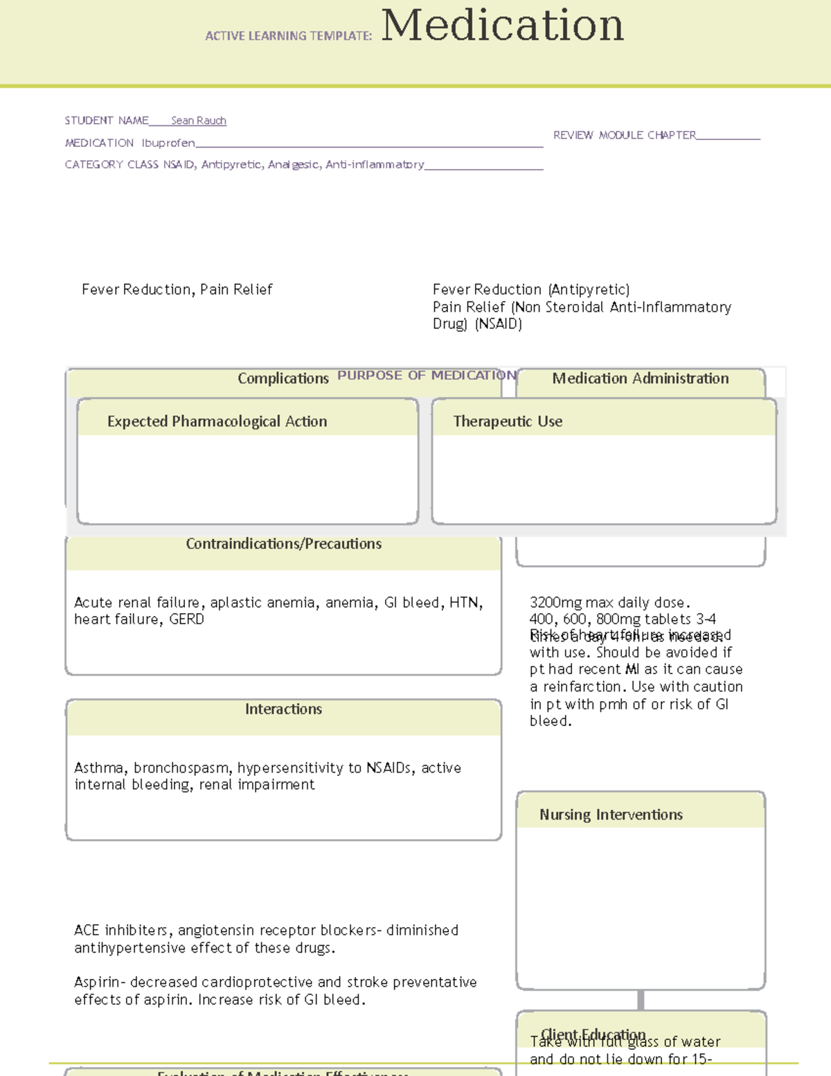 Ibuprofen Medication Template: Active Learning Guide - Studocu