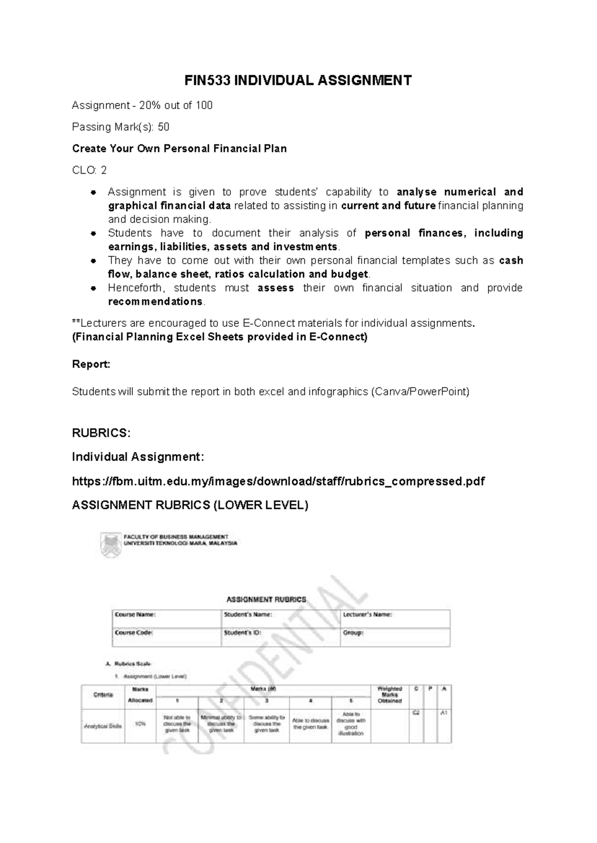 FIN533 Individual Assignment: Personal Financial Plan Analysis - Studocu