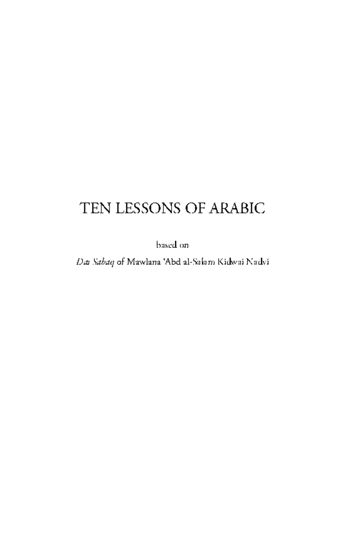 Das Sabaq: Ten Essential Arabic Lessons for Beginners - Studocu