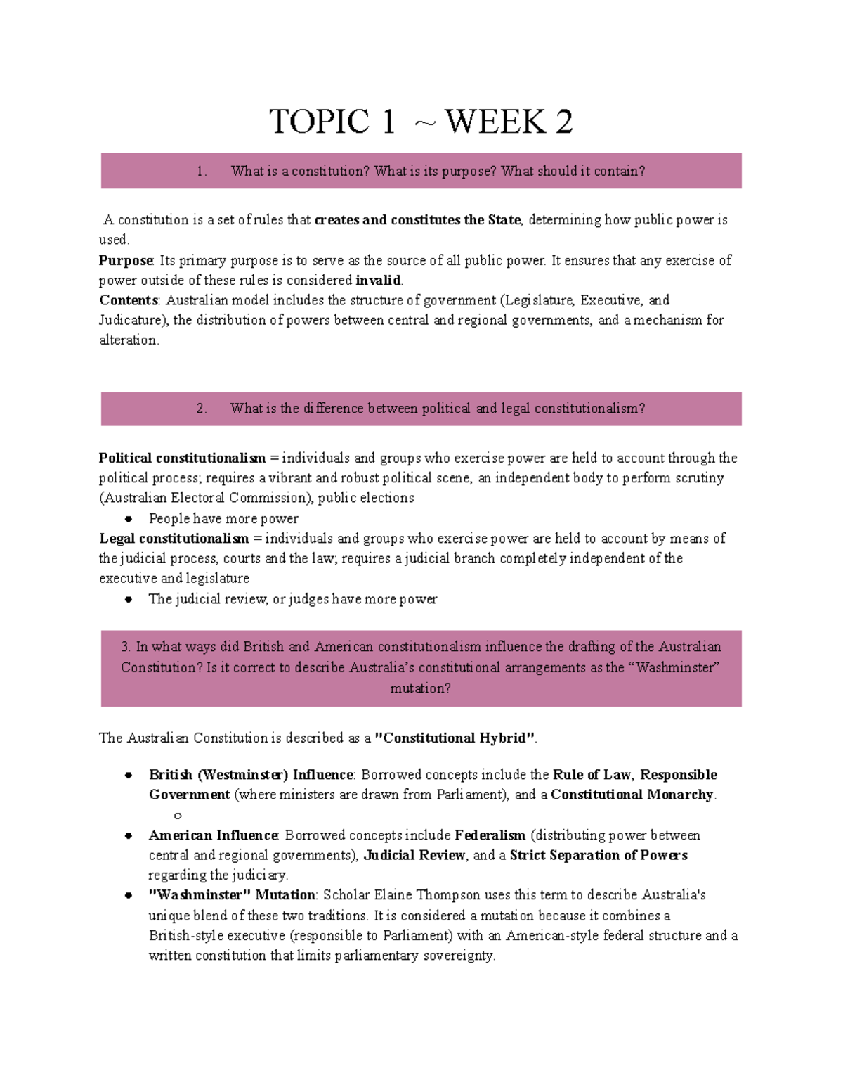 C.L Tutorial Notes: Week 2-11 Constitutional Concepts and Debates - Studocu
