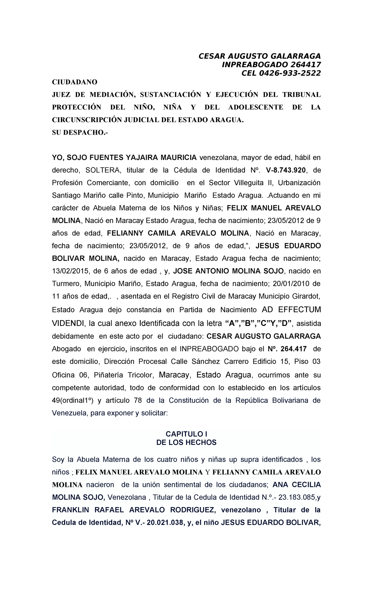 Solicitud de Tutela Familiar Temporal - INPREABOGADO 264417 - Studocu