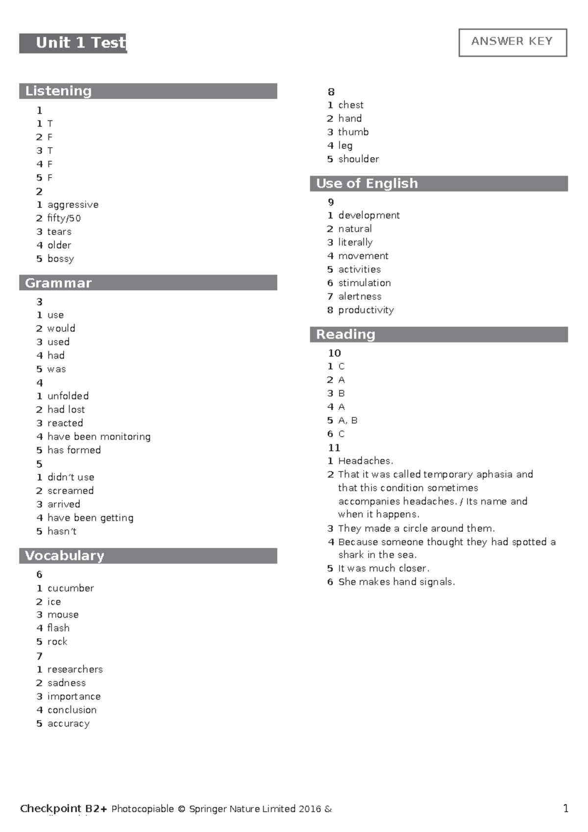 Checkpoint B2+ Unit Tests Answer Key and Solutions - Studocu
