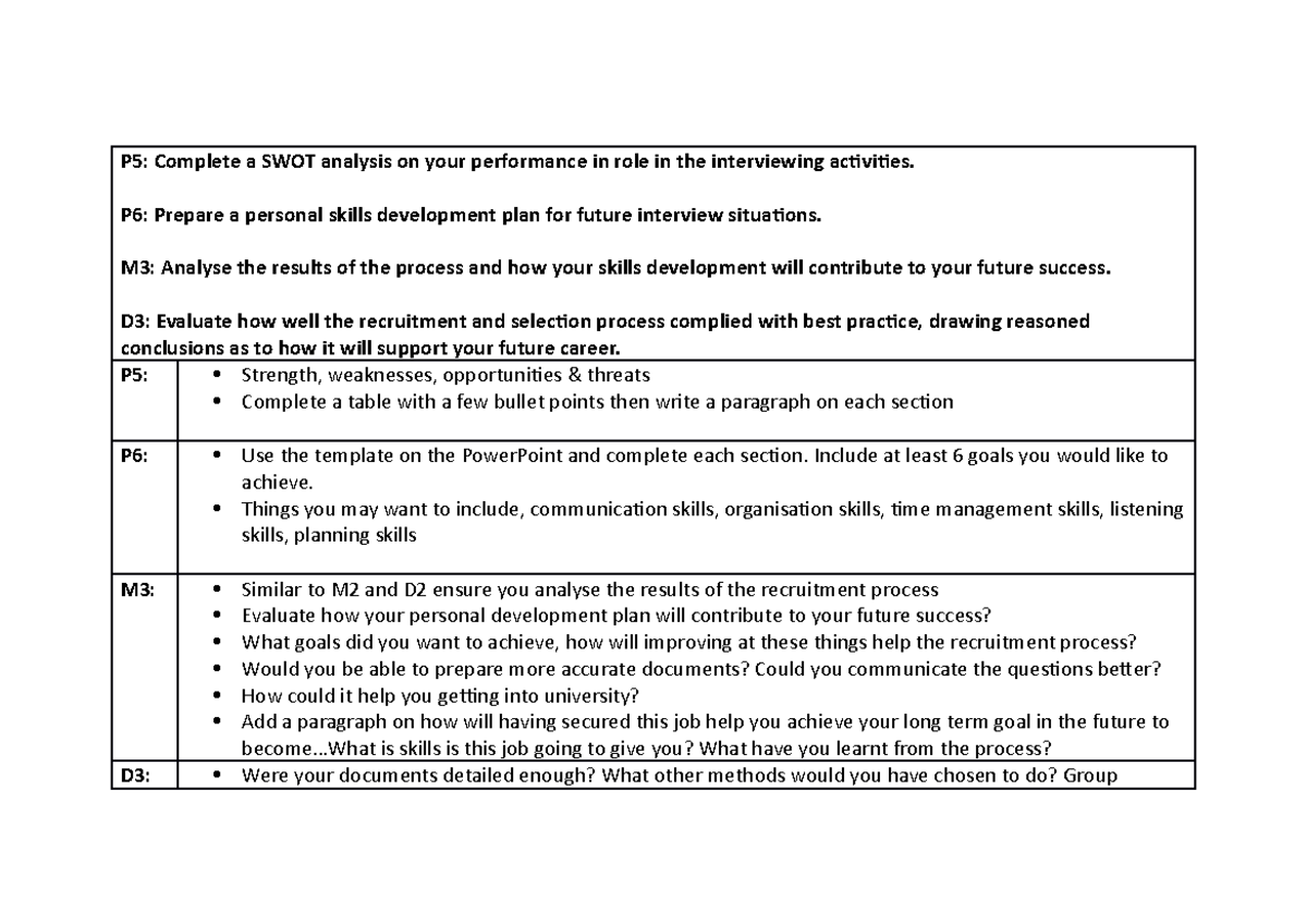 SWOT Analysis & Skills Development for Interview Success - Aim C - Studocu