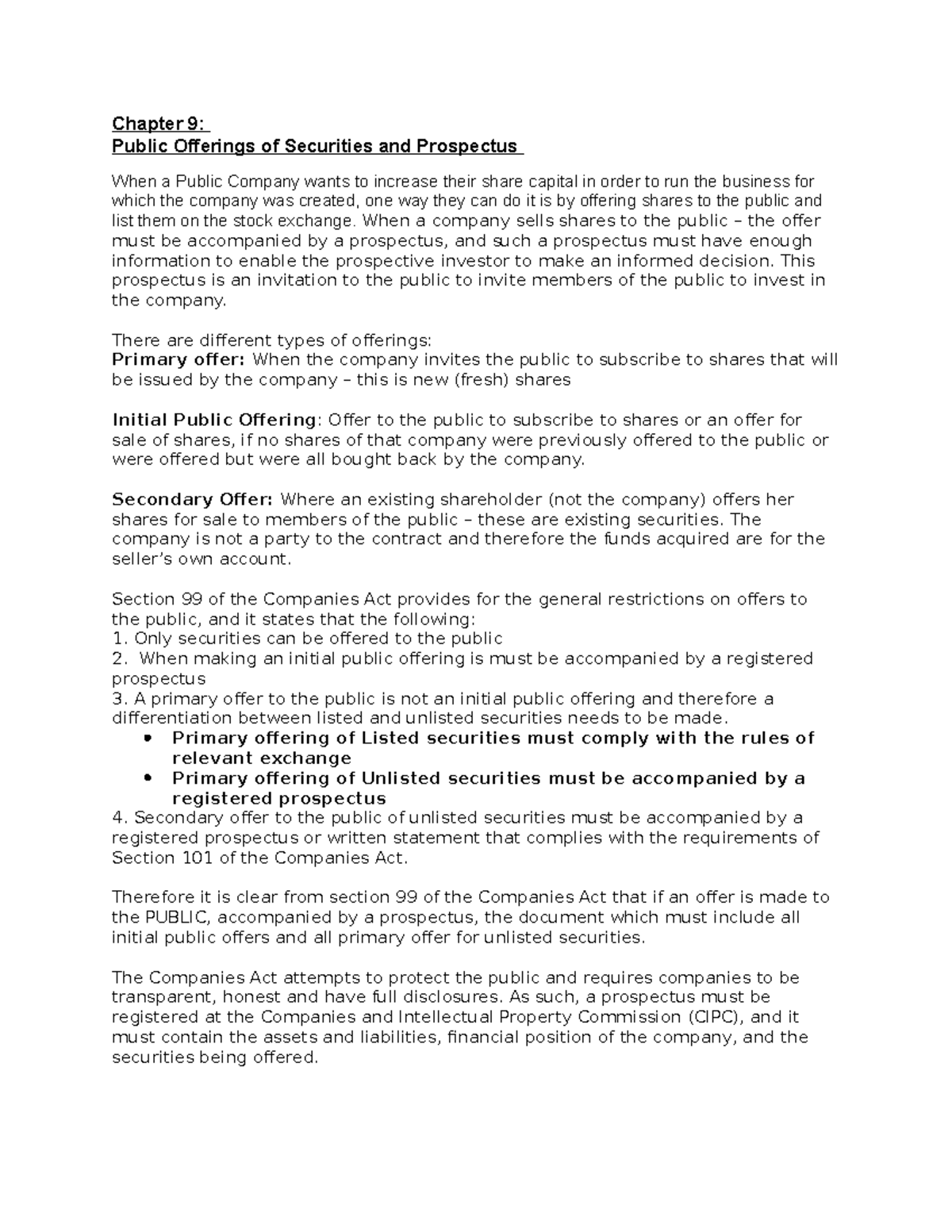 Chapter 9: Public Offerings & Prospectus Insights in Sec Law - Studocu