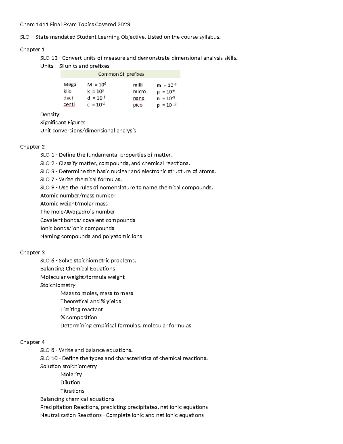 Chem 1411 Final Exam Study Guide: Key Topics and Objectives 2023 - Chem 1411 Final Exam Topics ...
