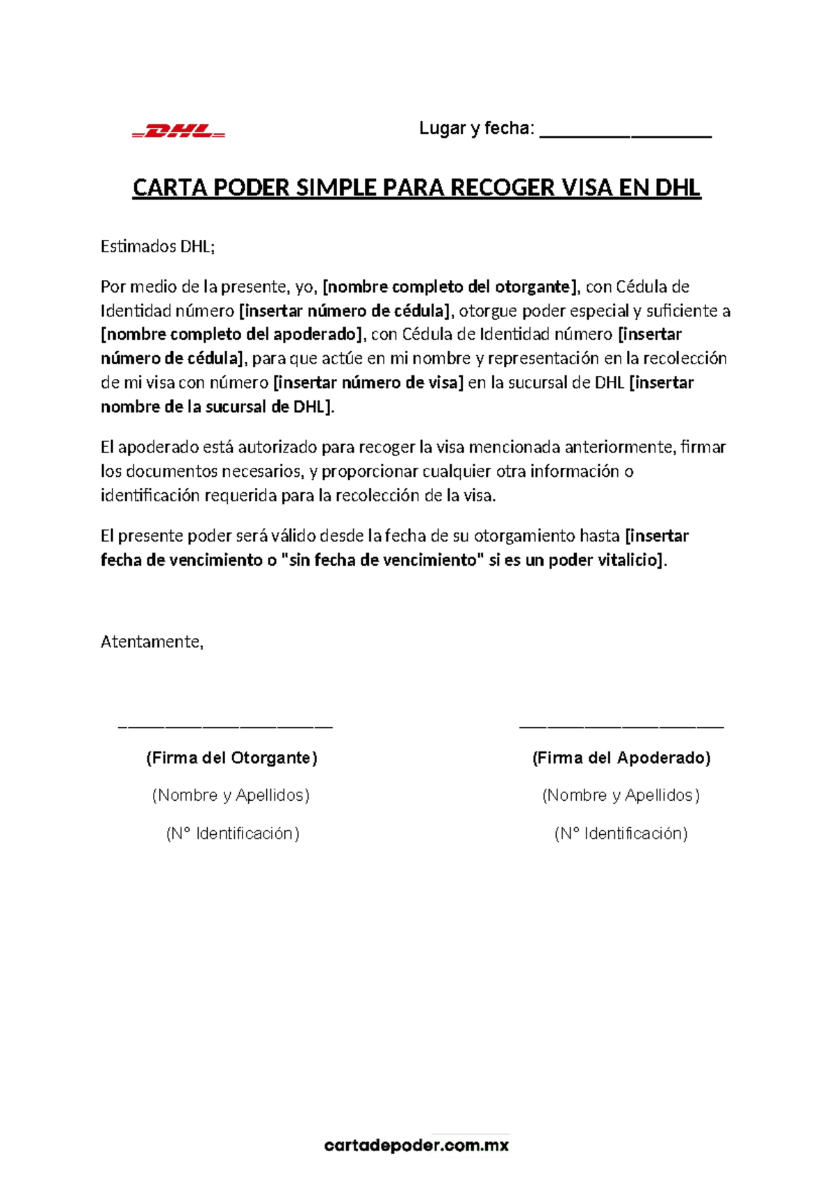 Carta Poder Simple para Recolectar Visa en DHL - Studocu