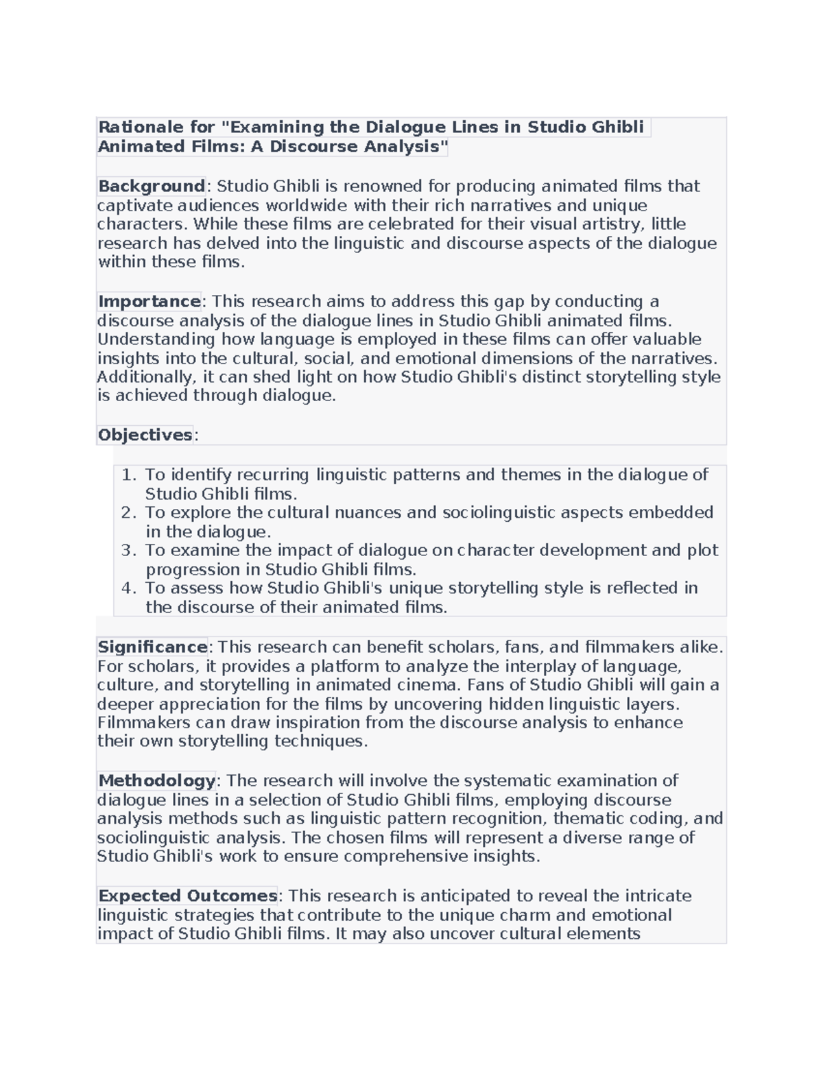 Rationale for Thesis: Discourse Analysis of Studio Ghibli's Dialogue ...