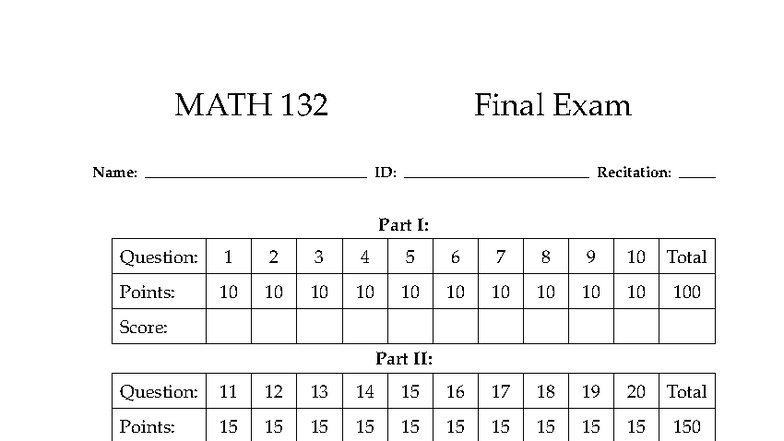 MATH 132 Final Exam - Comprehensive Review and Solutions - Studocu