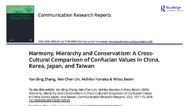 Harmony, Hierarchy, and Conservatism: Confucian Values in East Asia ...
