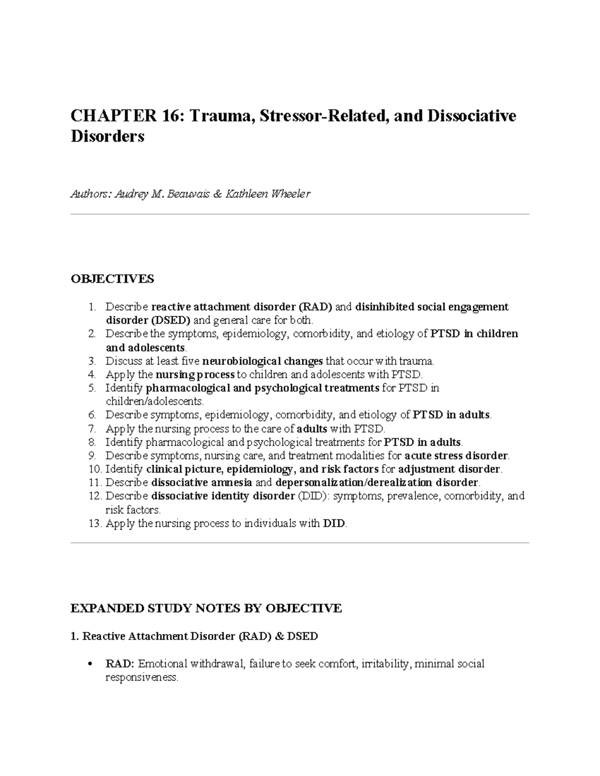 CHAPTER 16: Trauma, Stressor-Related, and Dissociative Disorders - Studocu