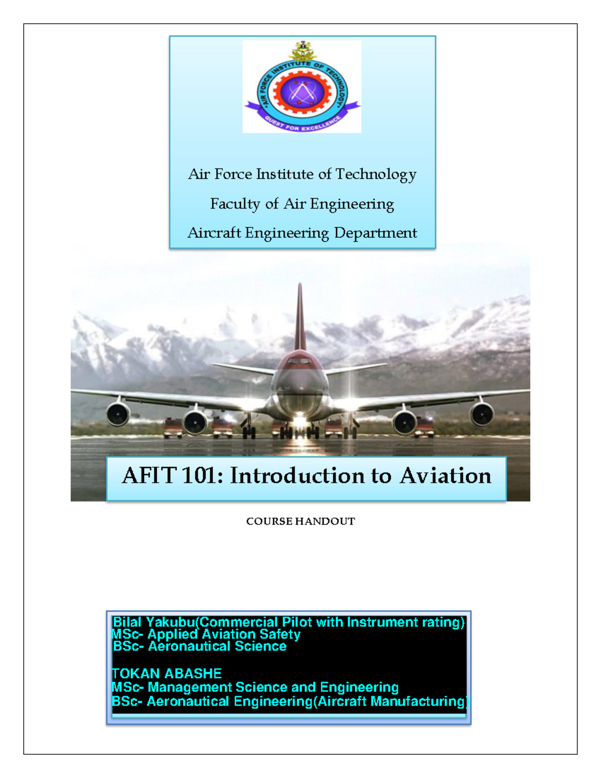 AFIT 101: Introduction to Aviation Course Handout - Studocu