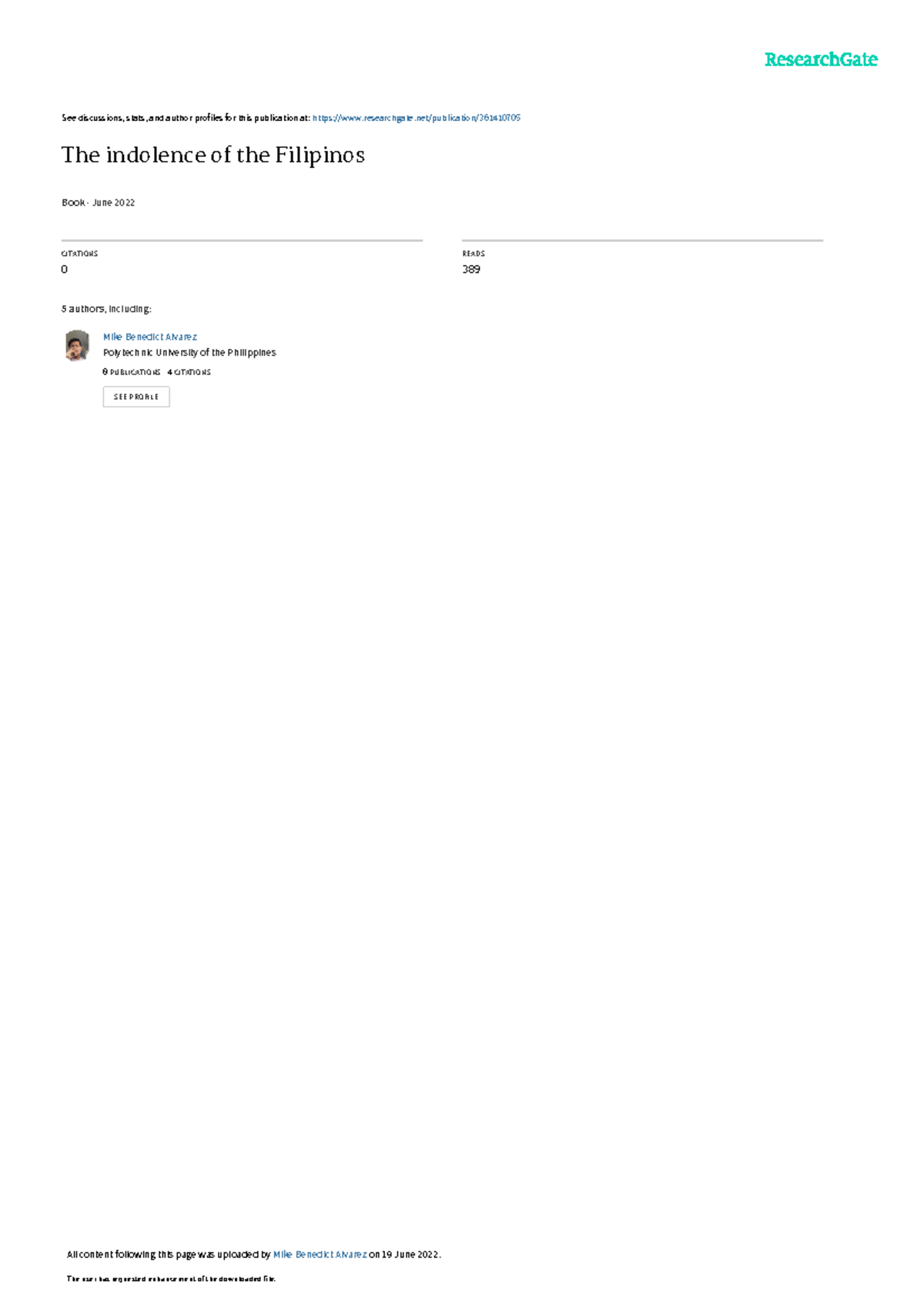 Reflection Paper on The Indolence of the Filipinos (CBA 2022) - Studocu