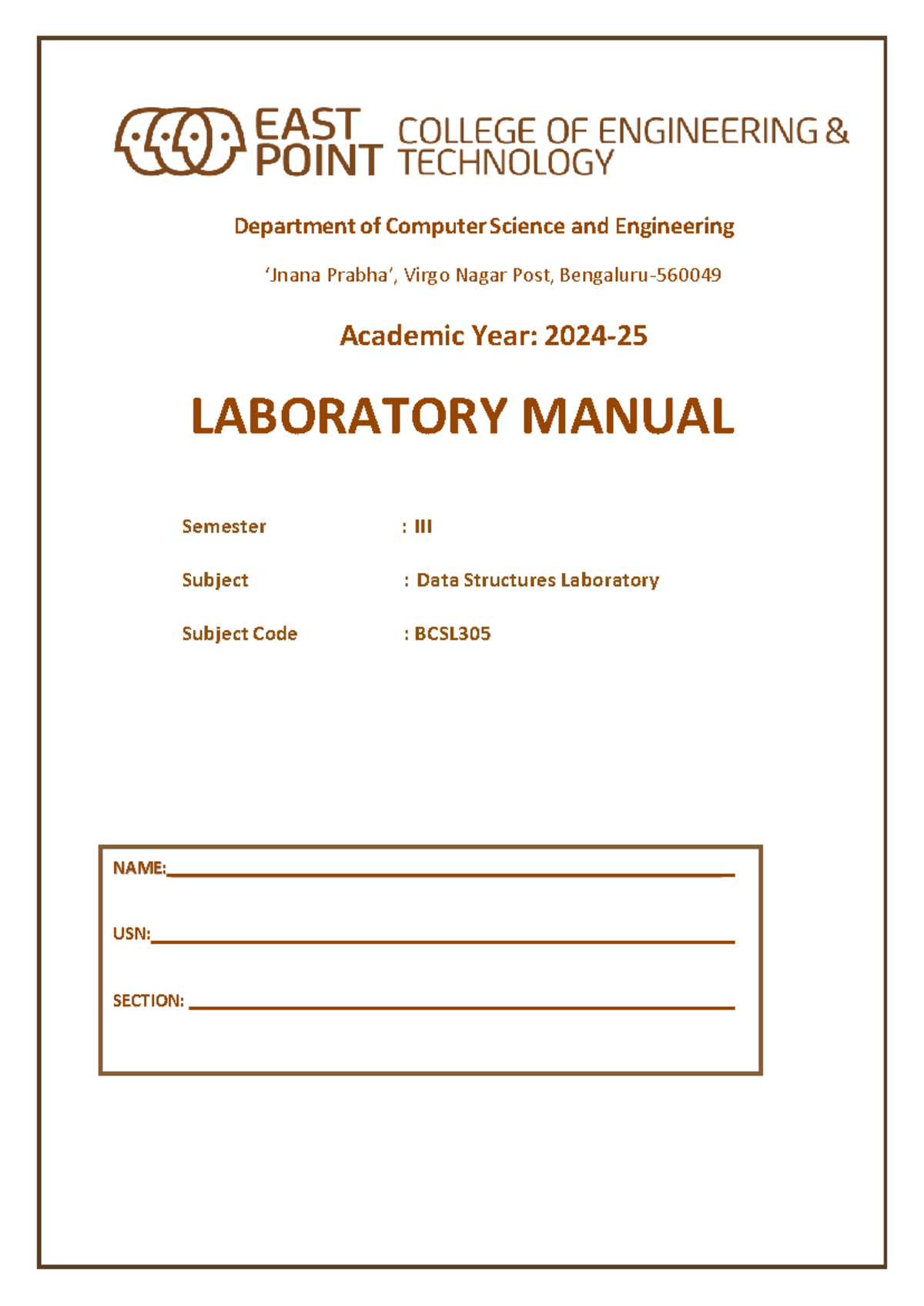 Data Structures Laboratory Manual - BCSL305 2024-2025 - Studocu