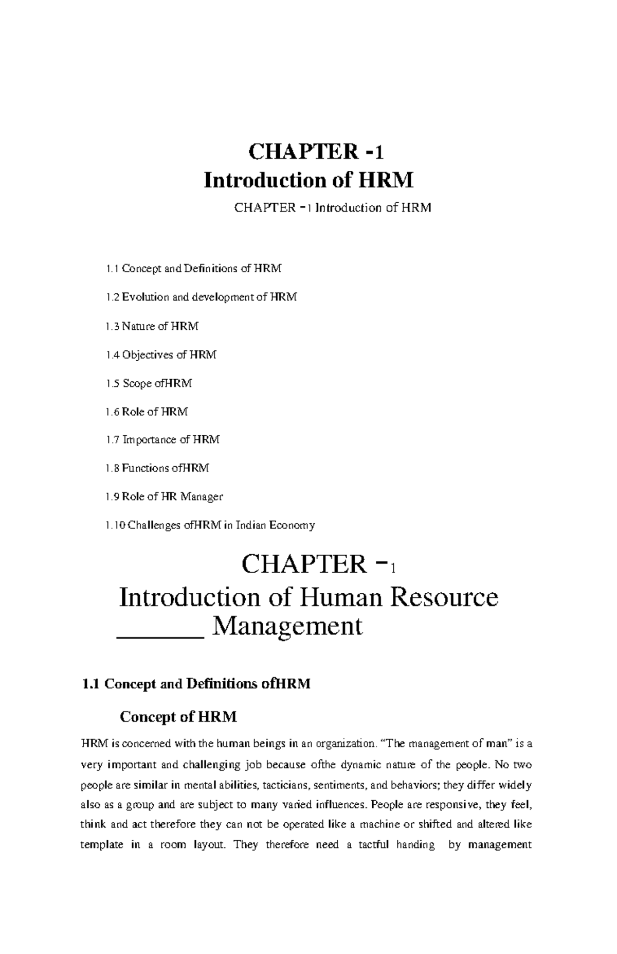 Chapter 1-converted - notes - CHAPTER - 1 Introduction of HRM CHAPTER ...