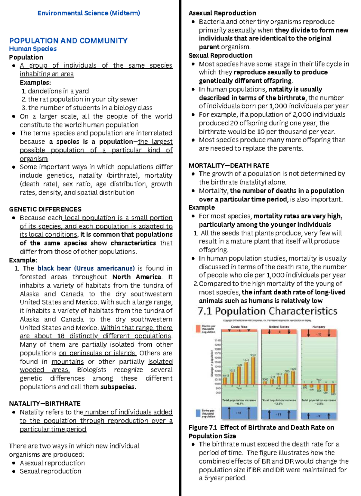 Environmental Science (Midterm) Review: Human Population Dynamics - Studocu