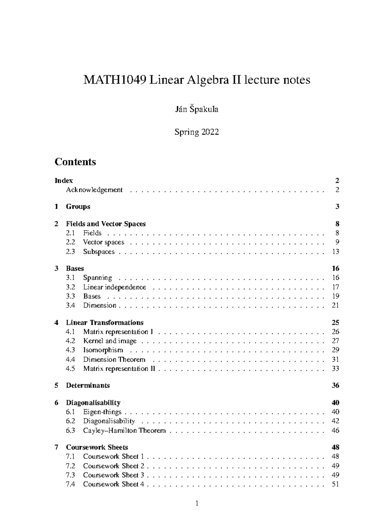 MATH1049 Linear Algebra II Lecture Notes - Spring 2022 - Studocu
