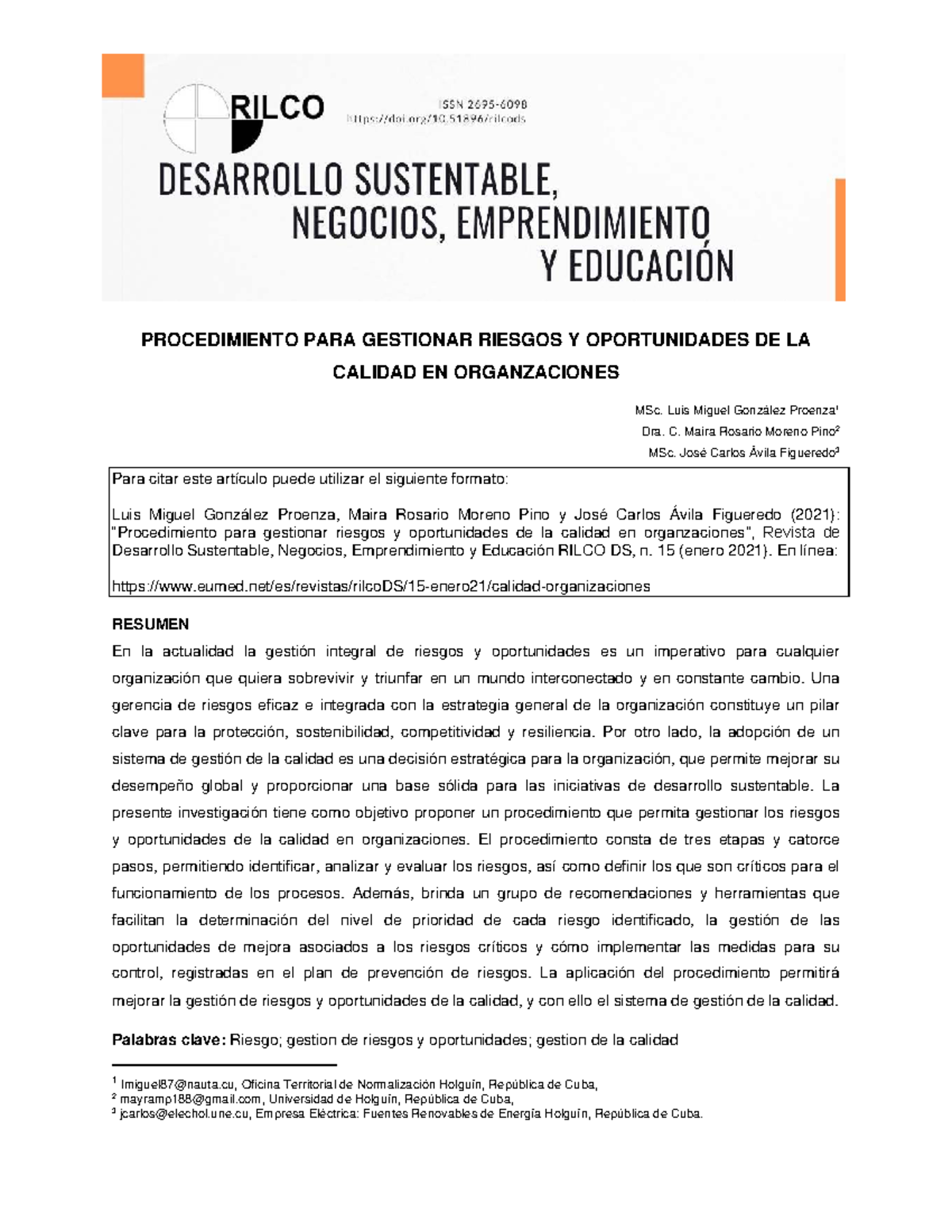 Procedimiento para Gestionar Riesgos y Oportunidades de Calidad - MSc ...