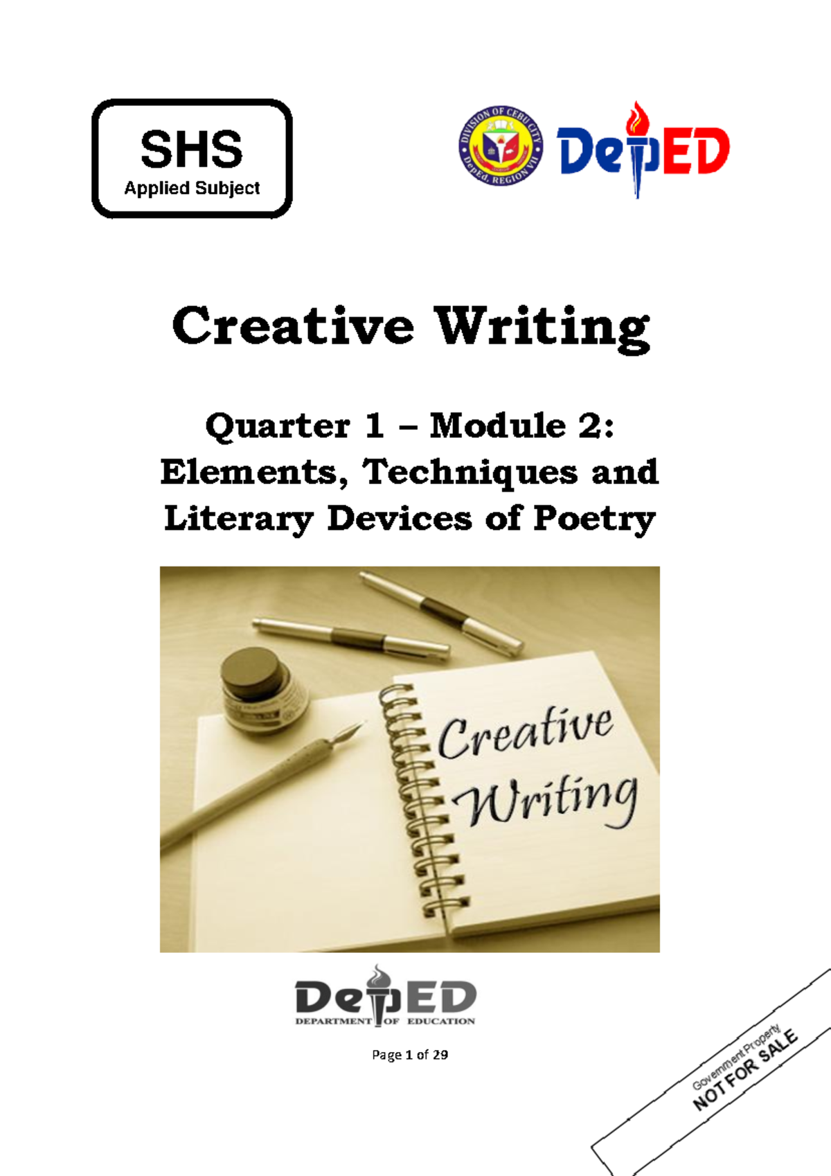 Creative Writing SHS Q1: Exploring Poetry Elements & Techniques - Studocu