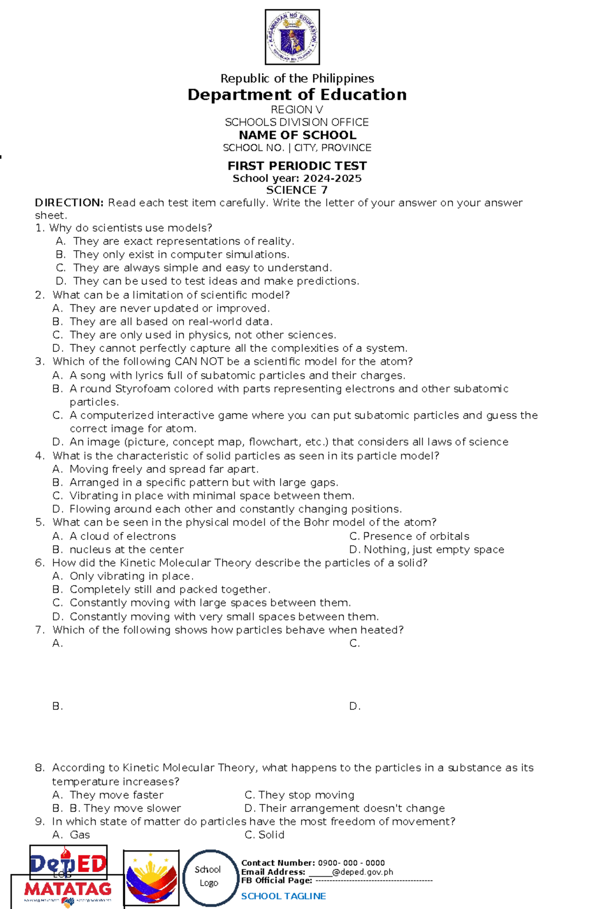 First Periodic Exam in Science 7 - Matatag Curriculum 2024 - Studocu