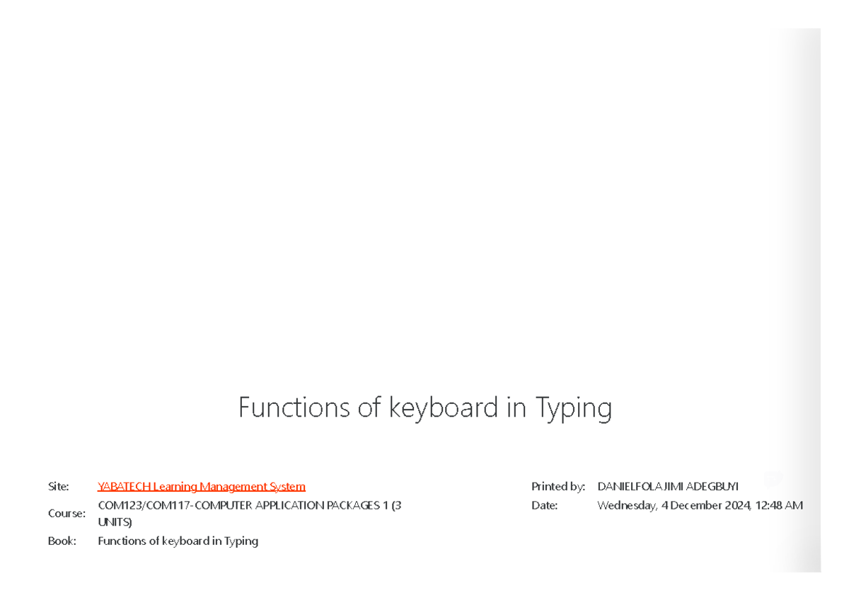 Functions of Keyboard in Typing - APP PACKAGES 1 (3 UNITS) - Studocu