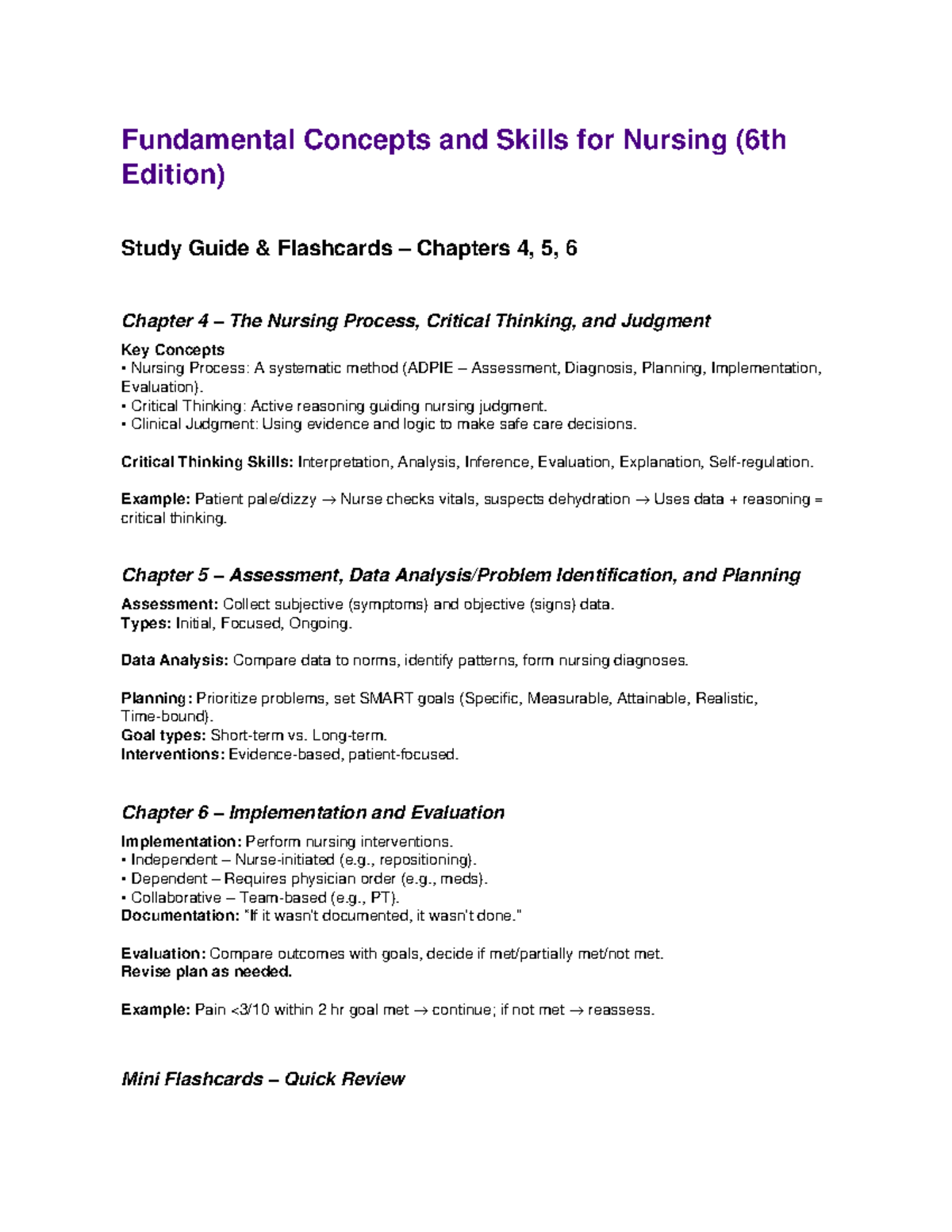 Study Guide & Flashcards for Nursing Fundamentals (LVN) - Ch. 4-6 - Studocu
