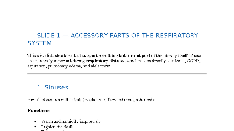 Patho 12: Accessory Parts of the Respiratory System Review - Studocu
