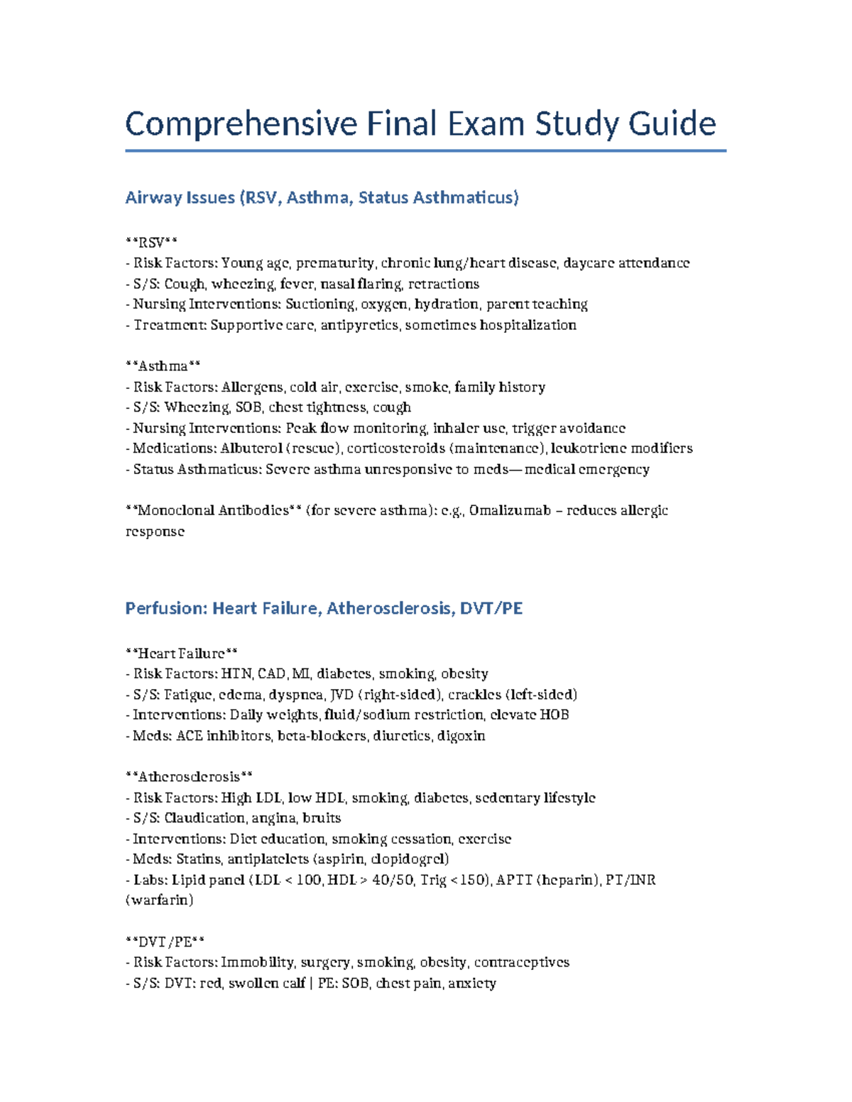 Britt's Comprehensive Final Exam Study Guide (Nursing) - Studocu