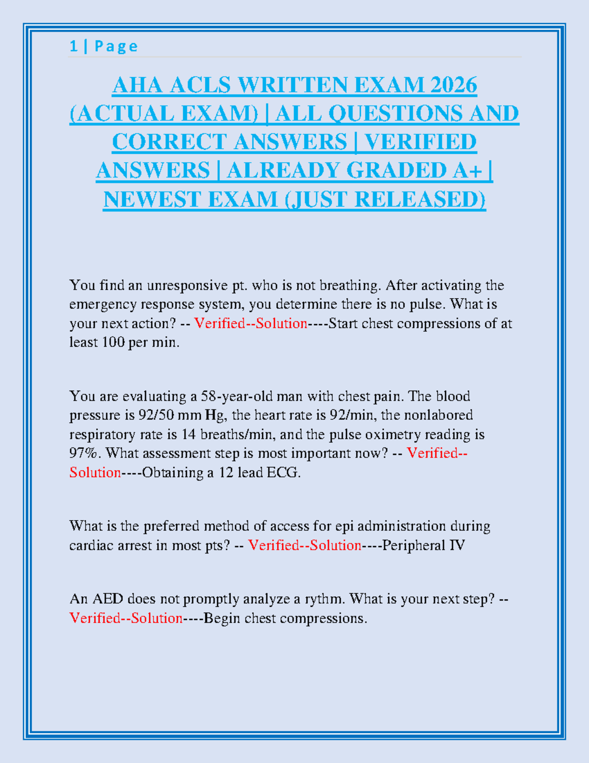 ACLS Written Exam 2026: Actual Questions & Verified Answers - Studocu