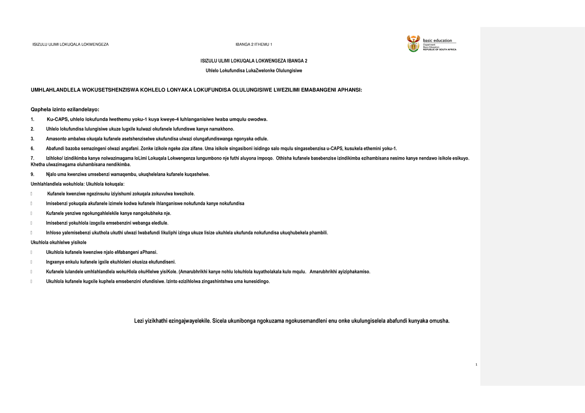 Grade 2 Isizulu FAL Teaching Plan - Practical Use ATP Guide - Studocu