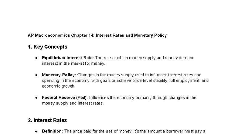 AP Macroeconomics Chapter 14: Interest Rates & Monetary Policy Overview ...