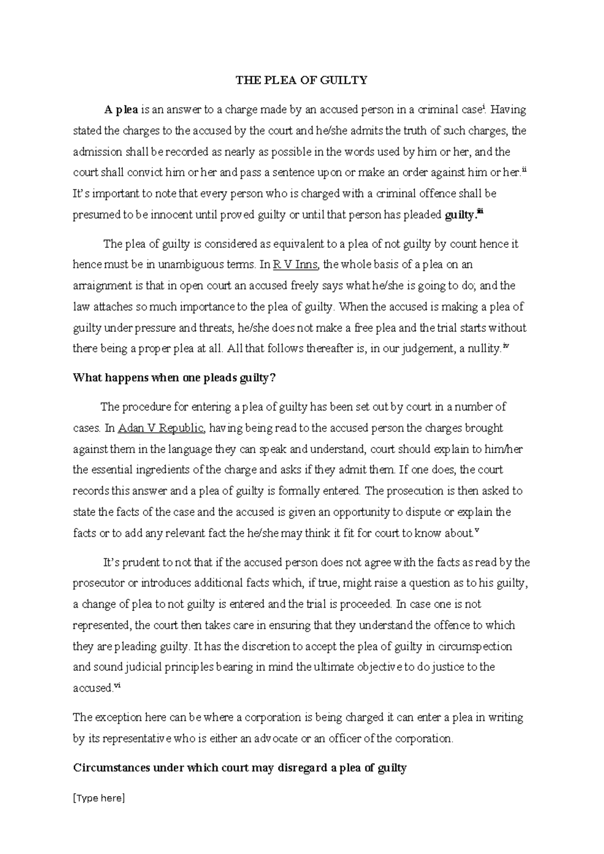 THE PLEA OF GUILTY: Notes on Criminal Procedure (CRIM 101) - Studocu