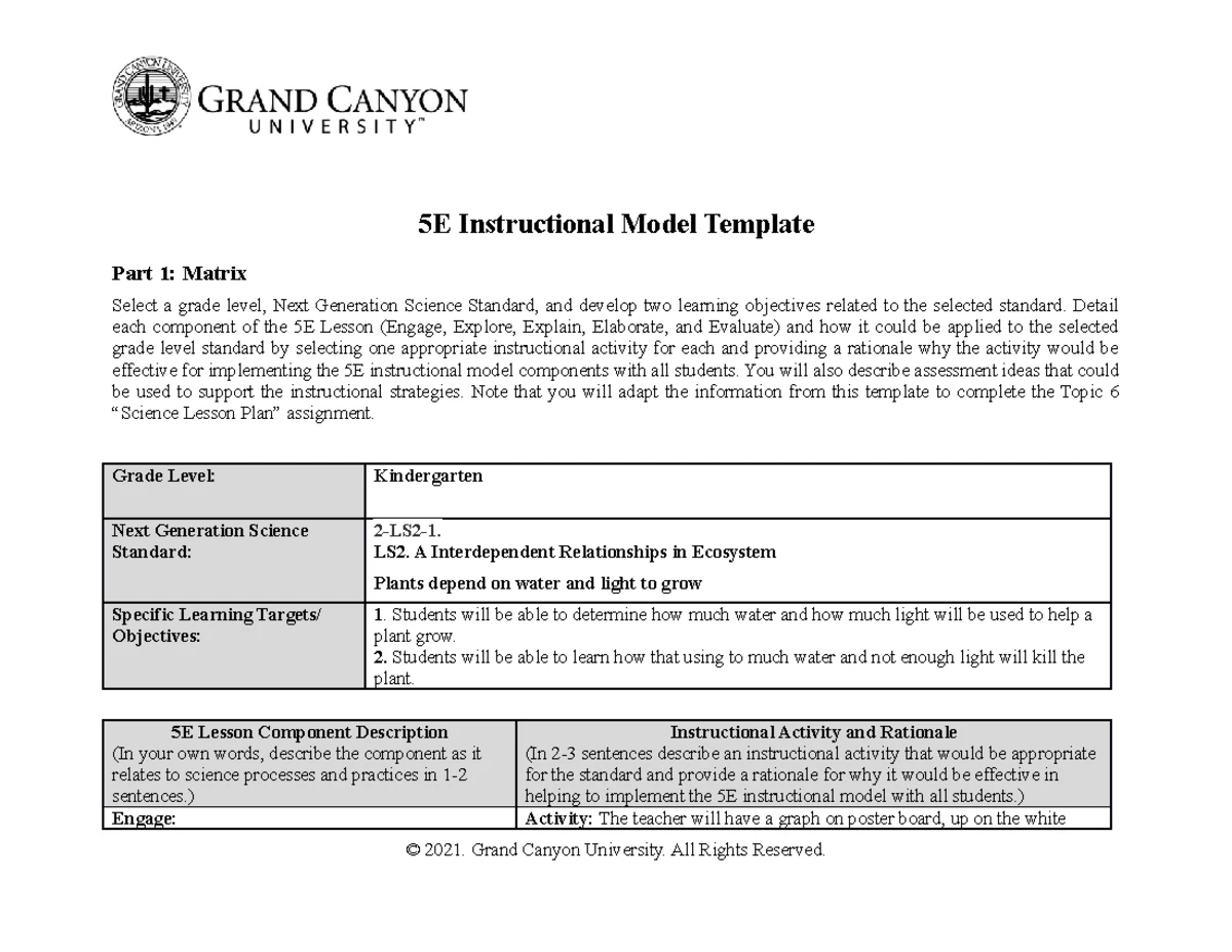 ELM-361 5E Instructional Model Assignment for Second Grade Standards ...