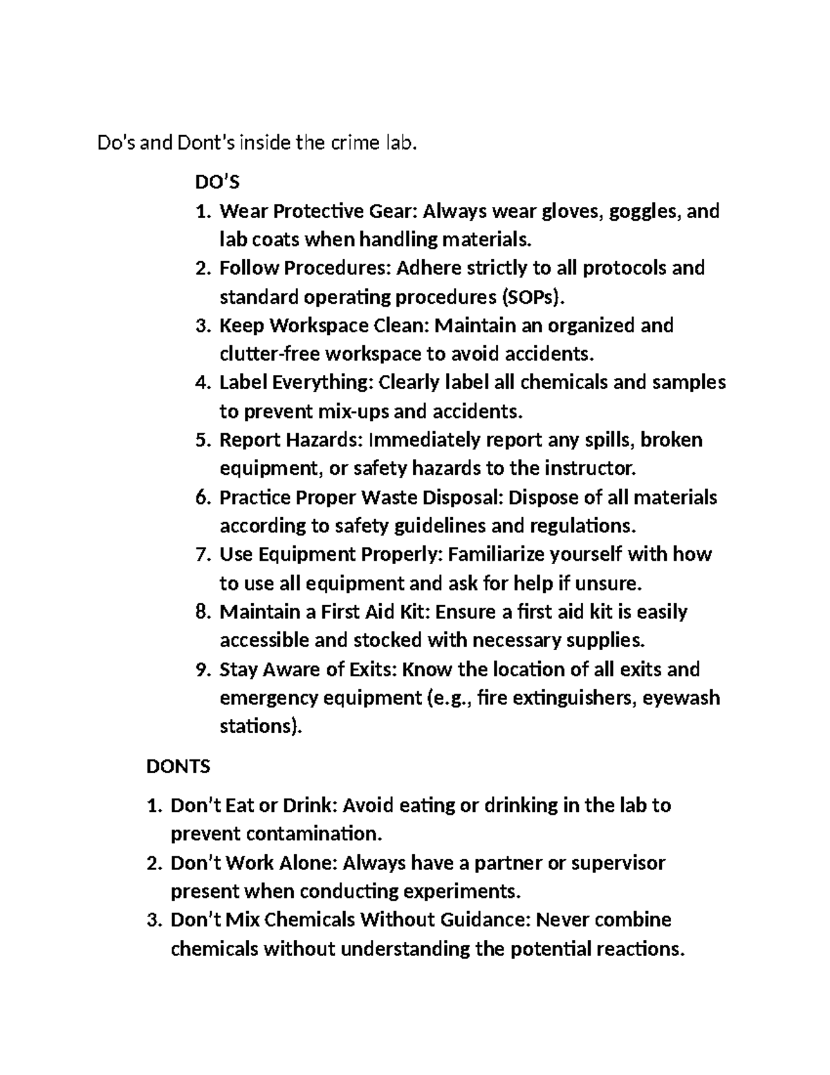 Crime LAB Safety Guidelines and Best Practices Manual - Studocu