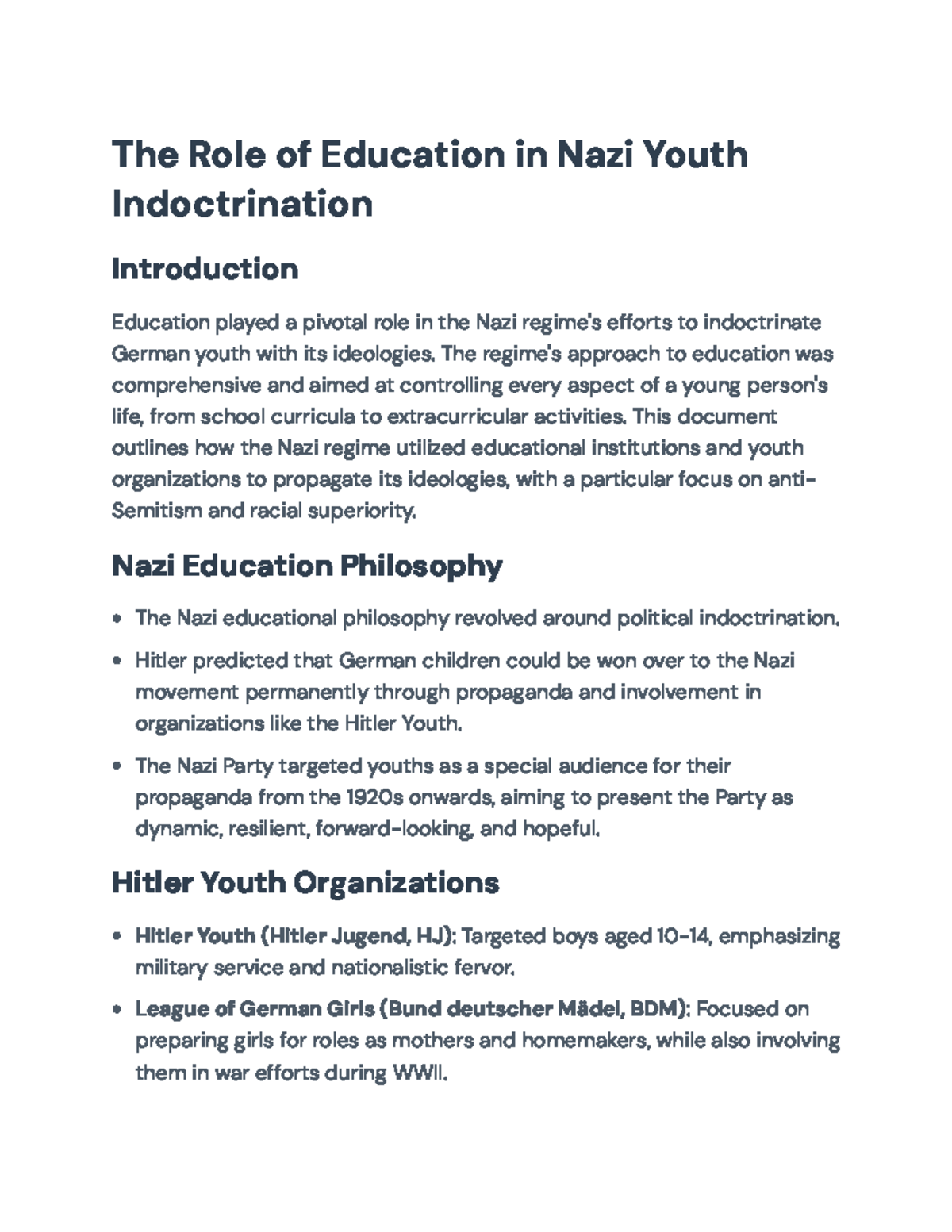 The Impact of Nazi Education on Youth Indoctrination (HIST 101) - Studocu