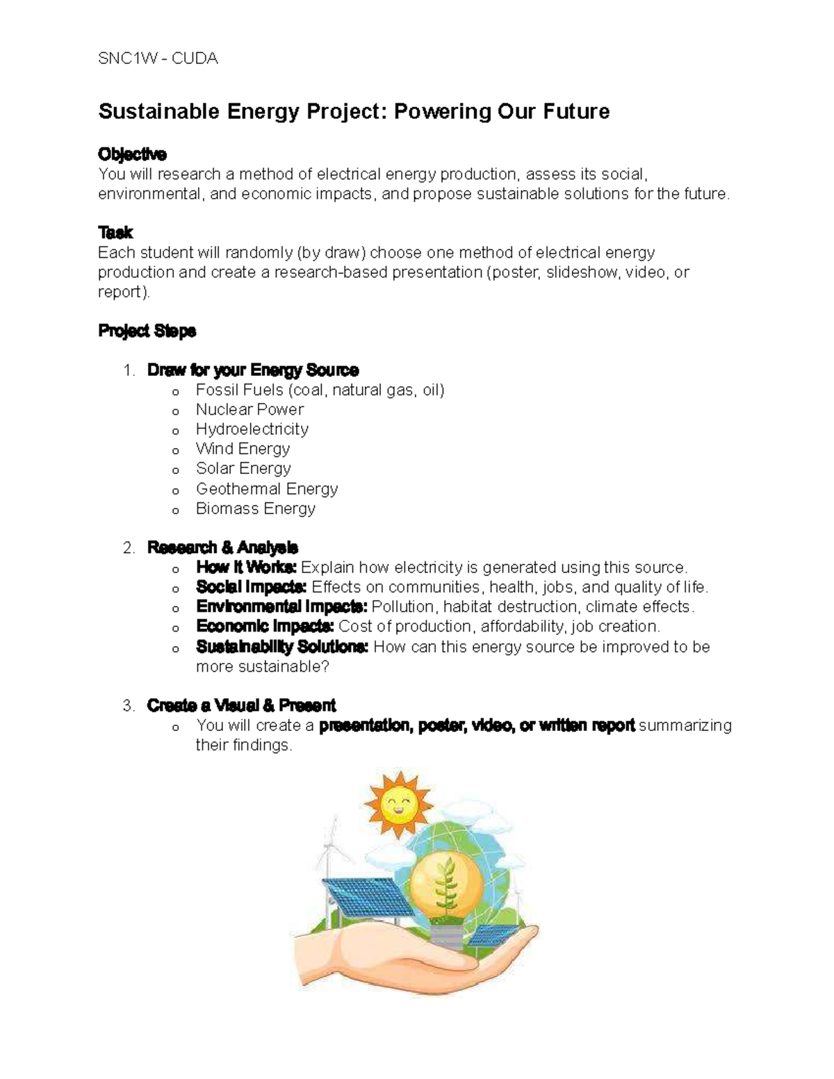 SNC1W Final Project: Sustainable Energy Sources & Their Impacts - Studocu