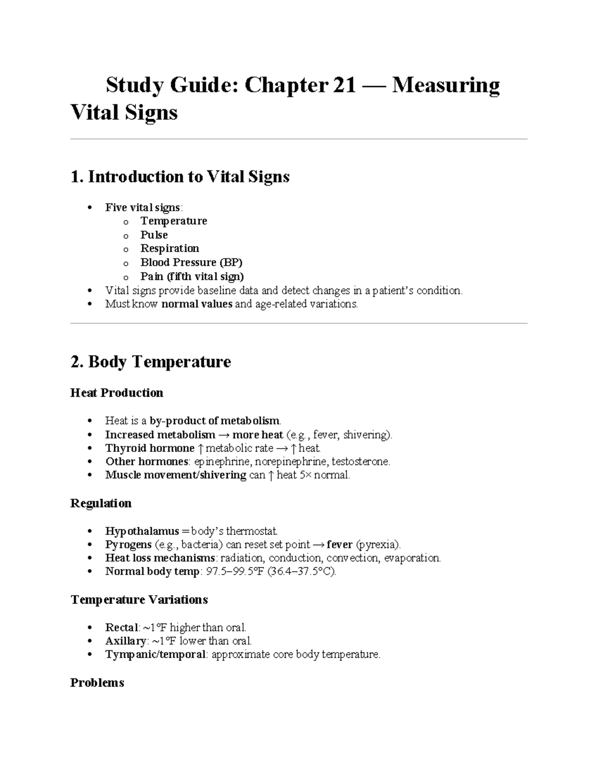 📘 Study Guide: Ch. 21 Measuring Vital Signs and Their Importance - Studocu